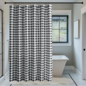 biscaynebay textured fabric shower curtains 72" x 72", black & white printed checkered linen modern hotel luxury quality cloth bathroom curtains machine washable