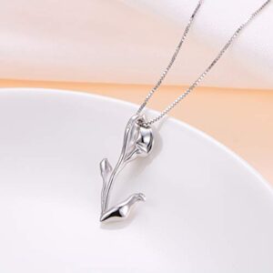 S925 Sterling Silver Flower Calla Lily Pendant Necklace