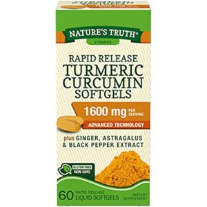 nature's truth rapid release turmeric curcumin softgels, 1600mg - 60 liquid softgels each (value pack of 2)