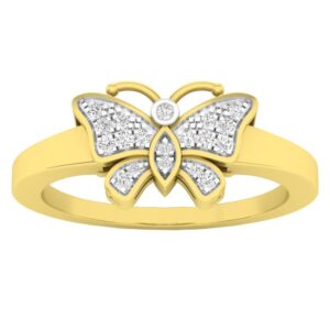 Dazzlingrock Collection 0.07 Carat (ctw) Round White Diamond Ladies Butterfly Right Hand Ring 1/20 CT, 10K Yellow Gold, Size 4.5