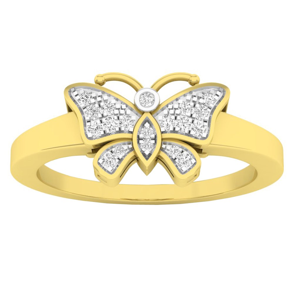 Dazzlingrock Collection 0.07 Carat (ctw) Round White Diamond Ladies Butterfly Right Hand Ring 1/20 CT, 10K Yellow Gold, Size 4.5