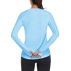 HISKYWIN Women's UPF 50+ Sun Protection Long Sleeve Shirts Outdoor Hiking Fishing Tops HF103- Blue-M