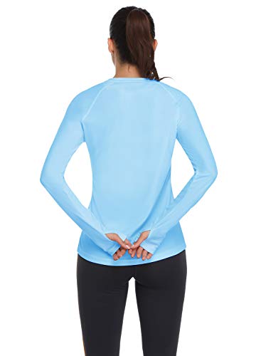 HISKYWIN Women's UPF 50+ Sun Protection Long Sleeve Shirts Outdoor Hiking Fishing Tops HF103- Blue-M