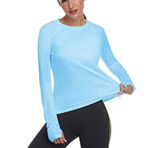 HISKYWIN Women's UPF 50+ Sun Protection Long Sleeve Shirts Outdoor Hiking Fishing Tops HF103- Blue-M