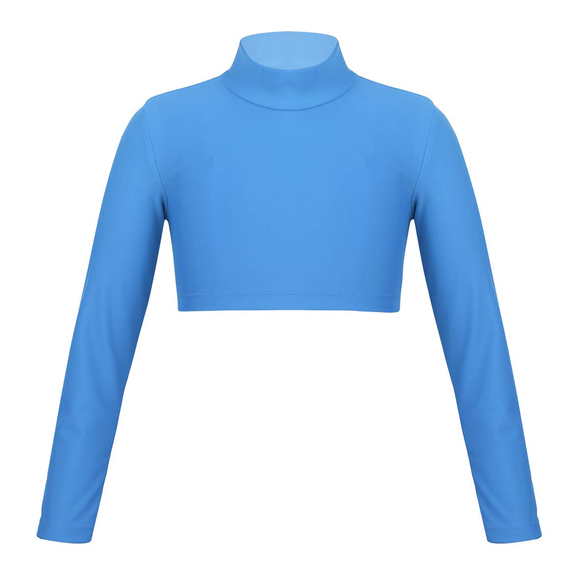 ranrann Kids Girls Long Sleeves Athletic Crop Top Mock Neck Yoga Active Sports Gymnastic Ballet Dance Dancewear Light_Blue 10