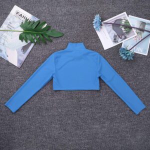 ranrann Kids Girls Long Sleeves Athletic Crop Top Mock Neck Yoga Active Sports Gymnastic Ballet Dance Dancewear Light_Blue 10