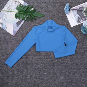 ranrann Kids Girls Long Sleeves Athletic Crop Top Mock Neck Yoga Active Sports Gymnastic Ballet Dance Dancewear Light_Blue 10