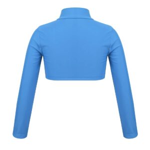 ranrann Kids Girls Long Sleeves Athletic Crop Top Mock Neck Yoga Active Sports Gymnastic Ballet Dance Dancewear Light_Blue 10