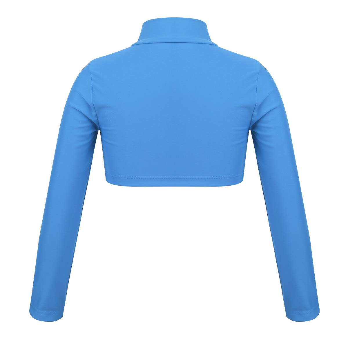 ranrann Kids Girls Long Sleeves Athletic Crop Top Mock Neck Yoga Active Sports Gymnastic Ballet Dance Dancewear Light_Blue 10