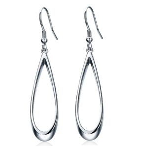 sterling silver dangle earrings, white gold plated teardrop silver drop earring for women