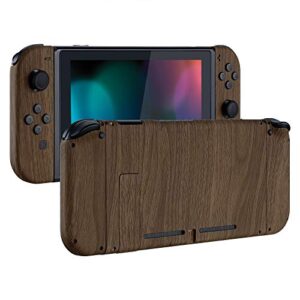 extremerate diy replacement shell buttons for nintendo switch, soft touch back plate for switch console, custom housing case with full set buttons for joycon handheld controller - wood grain