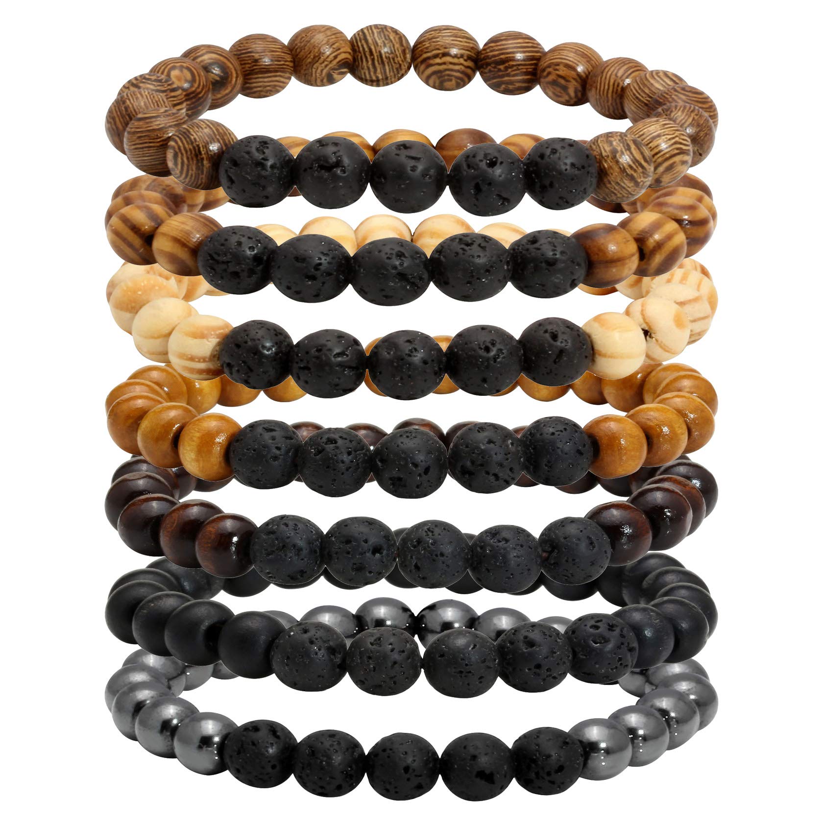 Milakoo 7Pcs Lava Rock Stone Beads Essential Oil Diffuser Bracelet for Men Women Wood Beads Bracelet