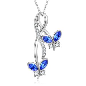 aoboco sterling silver infinity butterfly necklace, butterfly pendant made with simulated sapphire birthstone crystal from austria, birthday anniversary jewelry gifts for women(blue)