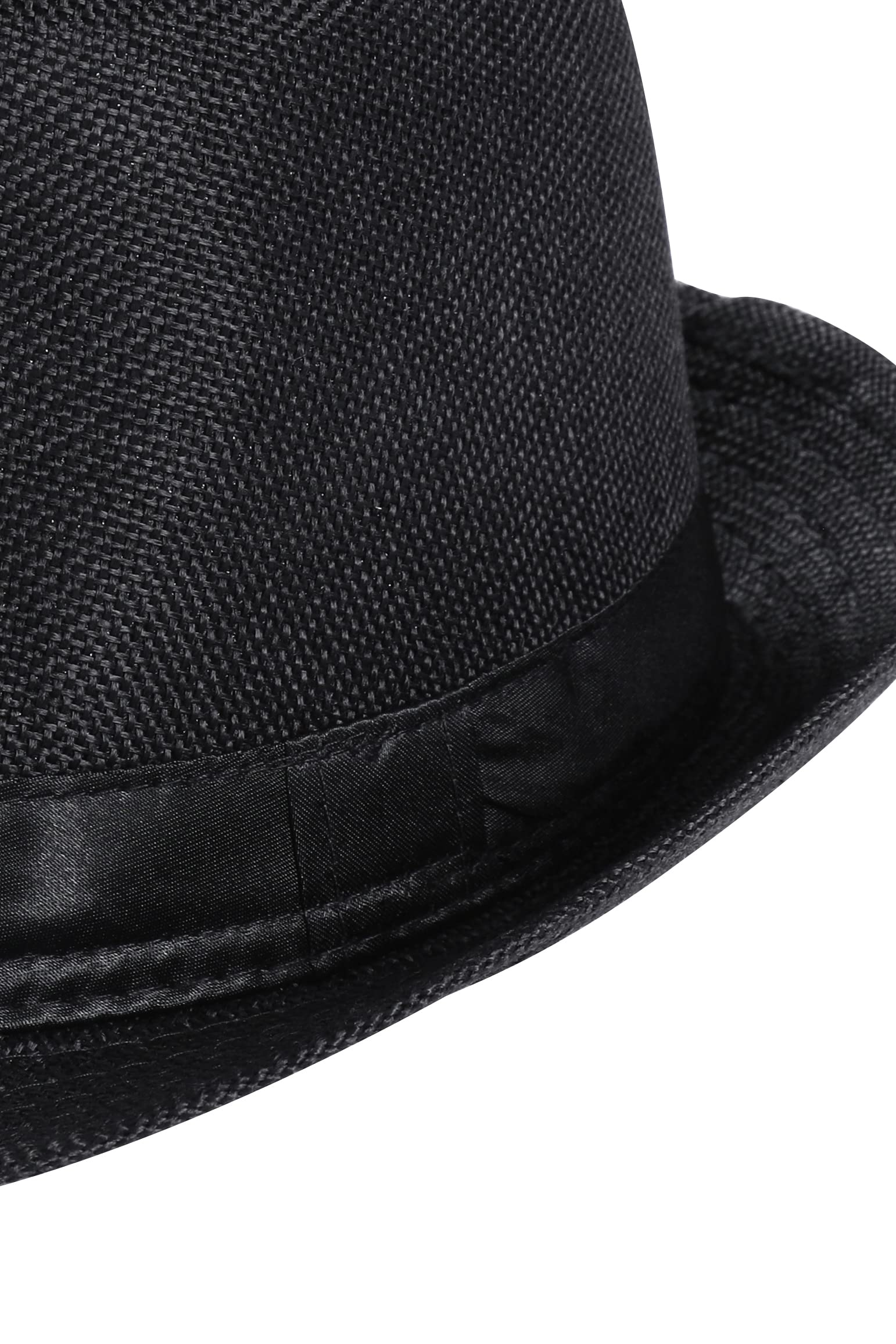 BABEYOND Straw Fedora Hat for Men Panama Trilby Hat Short Brim Summer Sun Hat A-Black