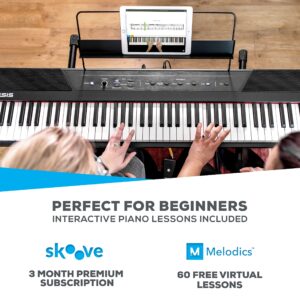 Digital Piano Bundle - Electric Keyboard with 88 Semi Weighted Keys, Built-In Speakers, 5 Voices and Sustain Pedal – Alesis Recital and M-Audio SP-2