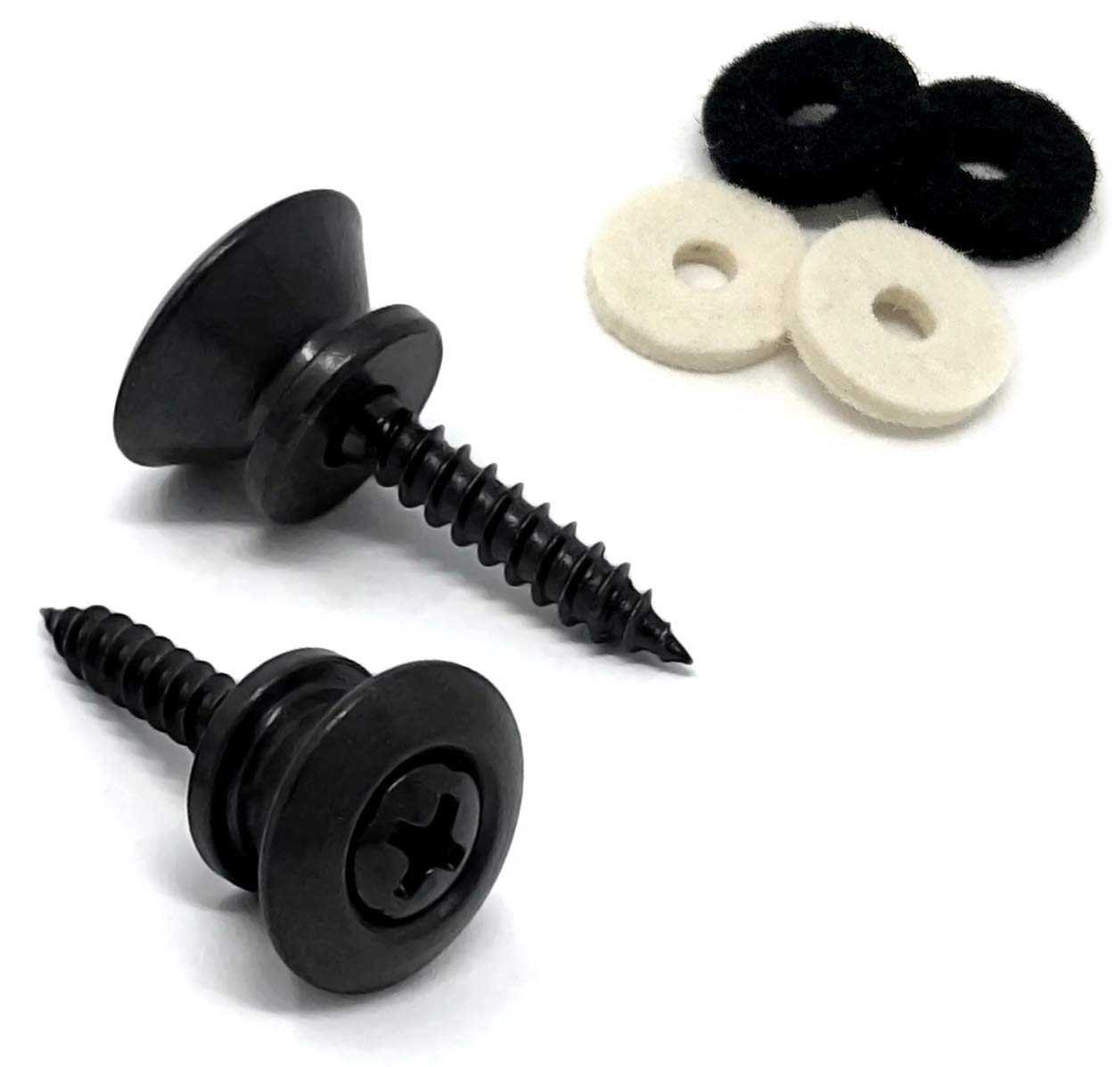 Vintage Forge Guitar Strap Buttons Black Modern Style Universal Fit for Acoustic and Electric Guitar and Bass (2) with Screws and Felt Washers SB80-BLK