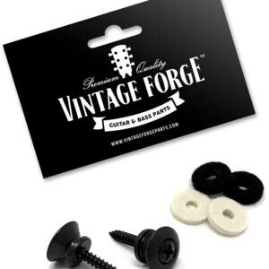 Vintage Forge Guitar Strap Buttons Black Modern Style Universal Fit for Acoustic and Electric Guitar and Bass (2) with Screws and Felt Washers SB80-BLK