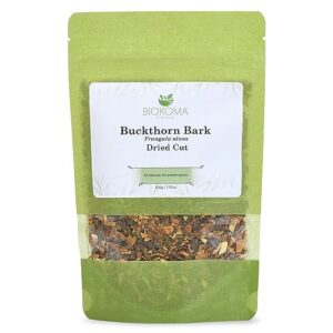 biokoma pure and natural buckthorn bark dried cut 100g (3.55oz) in resealable moisture proof pouch - herbal tea, no additives, no preservatives, kosher