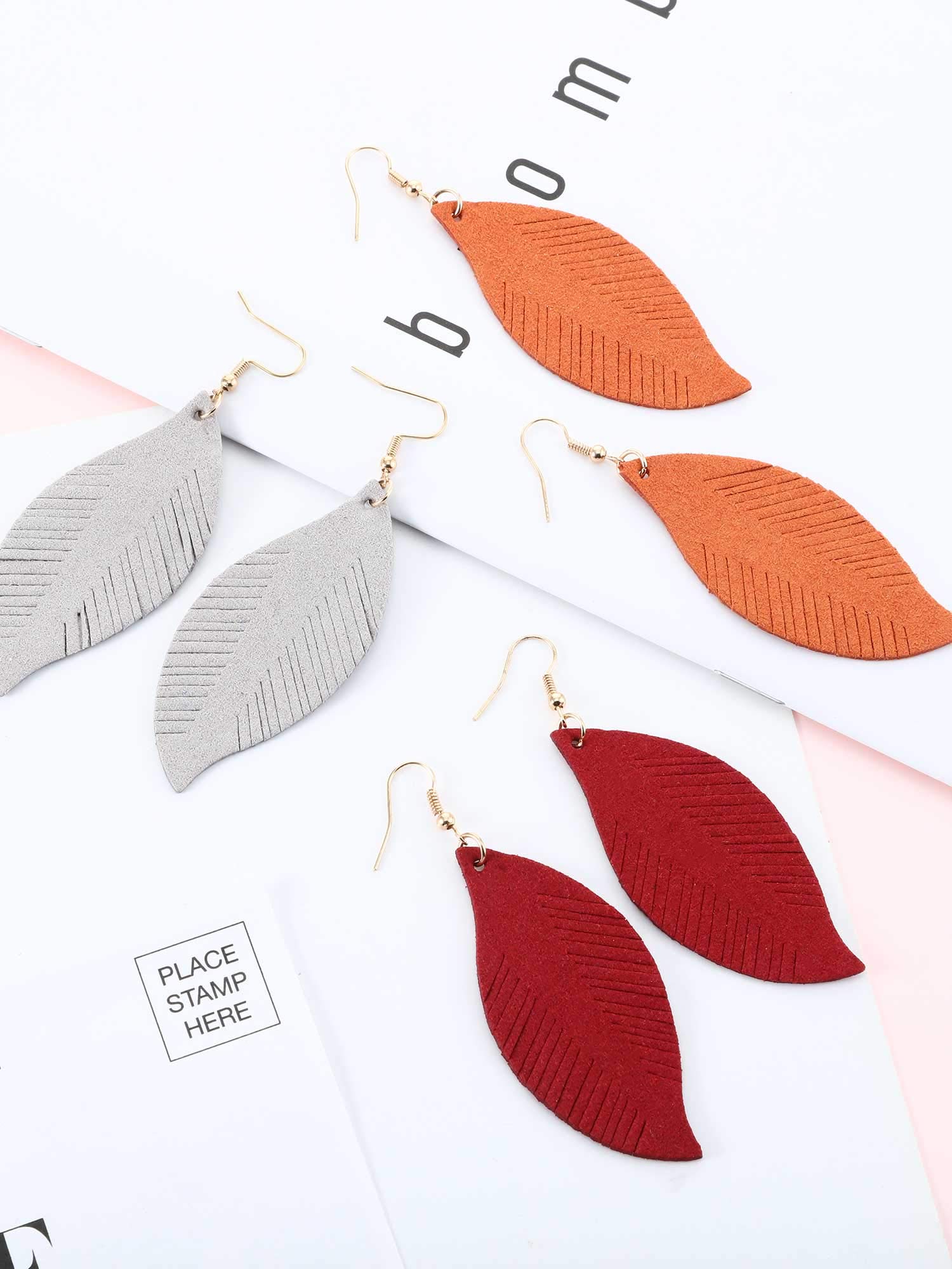 Jovitec 8 Pairs Leather Feather Earrings Teardrop Earrings Leather Lightweight Leaf Earrings for Women Girls Soft Suede Bohemian Feather Shape Earrings Tassel Dangles Fringe Wing, 8 Colors