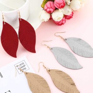 Jovitec 8 Pairs Leather Feather Earrings Teardrop Earrings Leather Lightweight Leaf Earrings for Women Girls Soft Suede Bohemian Feather Shape Earrings Tassel Dangles Fringe Wing, 8 Colors