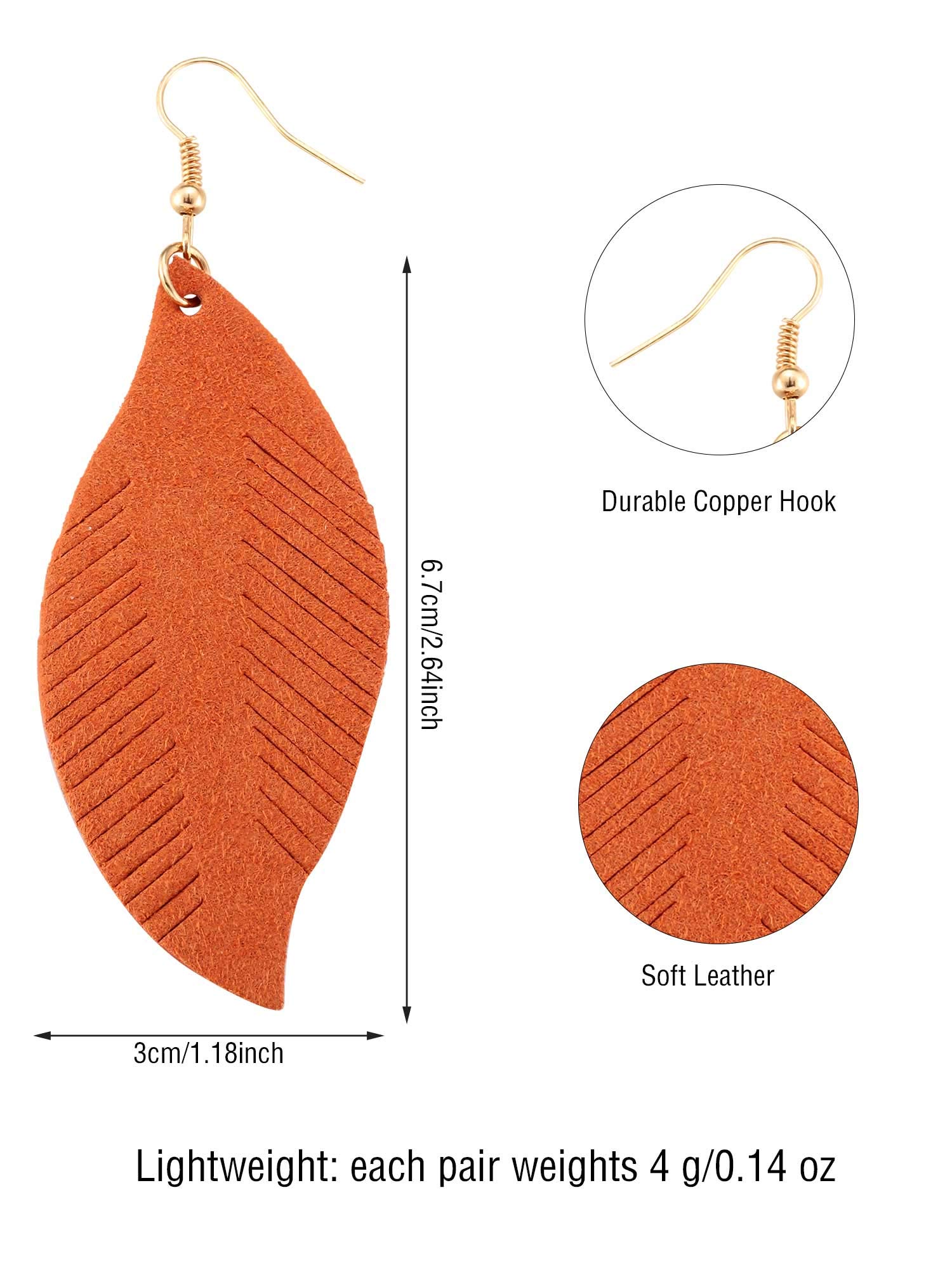 Jovitec 8 Pairs Leather Feather Earrings Teardrop Earrings Leather Lightweight Leaf Earrings for Women Girls Soft Suede Bohemian Feather Shape Earrings Tassel Dangles Fringe Wing, 8 Colors