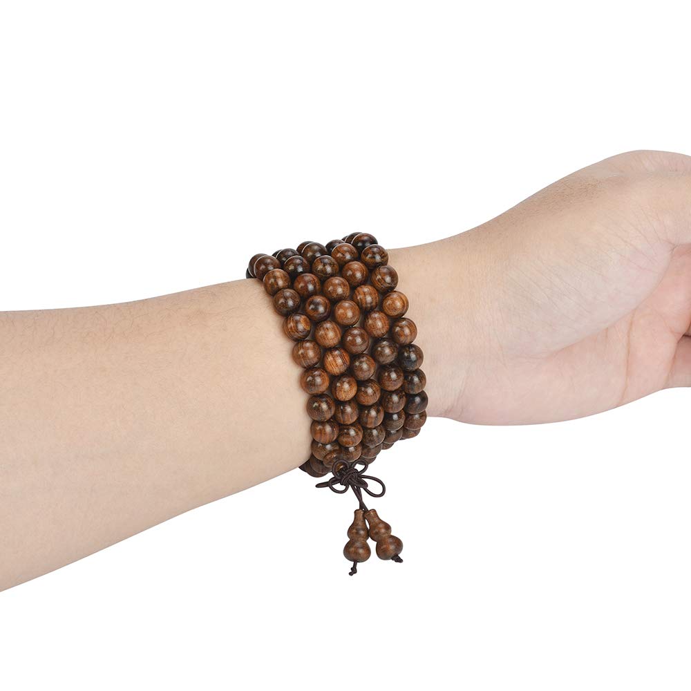 anzhongli mala beads bracelet 108 8mm Beaded Necklace sandalwood elastic (Gourd - Rosewood)