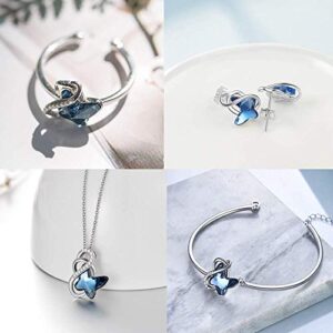 AOBOCO Sterling Silver Infinity Butterfly Earrings, Crystal from Austria, Hypoallergenic Stud Earrings, Anniversary Birthday Butterfly Jewelry Gifts for Women(Blue)