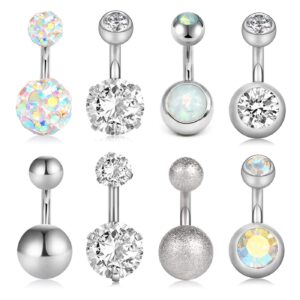 vcmart short belly button rings 14g stainless steel small belly button ring diamond navel belly rings for women 6mm bar belly button piercing jewelry