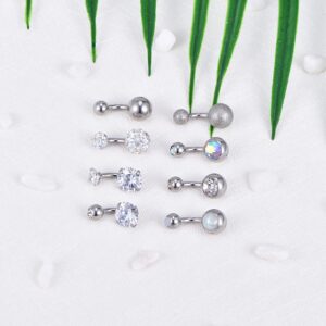 VCMART Short Belly Button Rings 14G Stainless Steel Small Belly Button Ring Diamond Navel Belly Rings for Women 6mm Bar Belly Button Piercing Jewelry