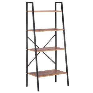 homcom industrial 4 tier ladder shelf bookshelf vintage storage rack plant stand with wood metal frame for living room bathroom, distressed brown