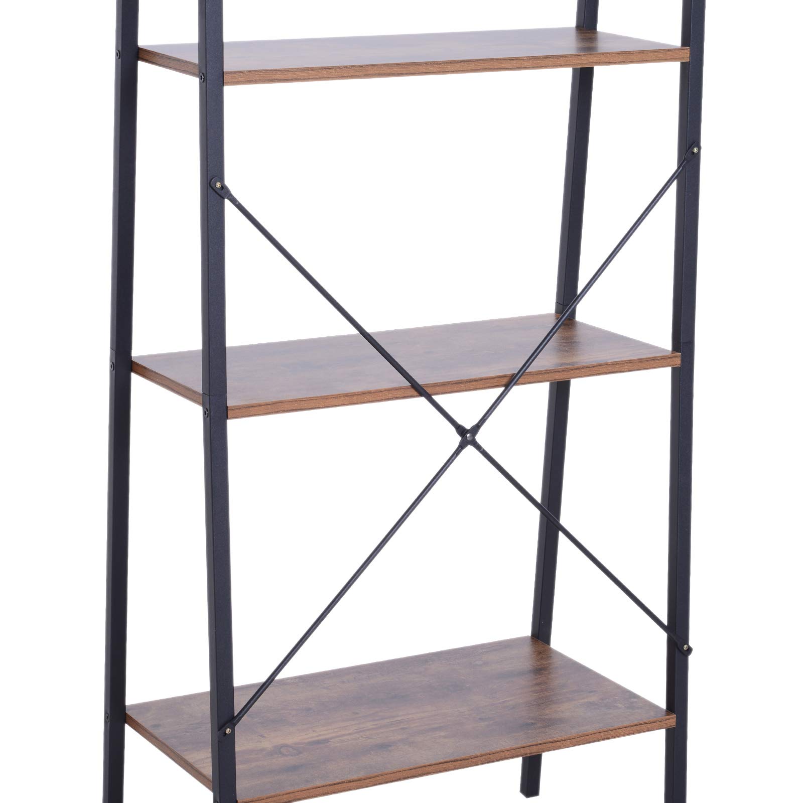 HOMCOM Industrial 4 Tier Ladder Shelf Bookshelf Vintage Storage Rack Plant Stand with Wood Metal Frame for Living Room Bathroom, Distressed Brown