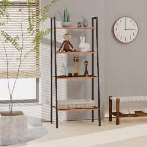 HOMCOM Industrial 4 Tier Ladder Shelf Bookshelf Vintage Storage Rack Plant Stand with Wood Metal Frame for Living Room Bathroom, Distressed Brown