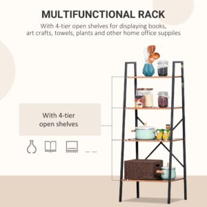 HOMCOM Industrial 4 Tier Ladder Shelf Bookshelf Vintage Storage Rack Plant Stand with Wood Metal Frame for Living Room Bathroom, Distressed Brown