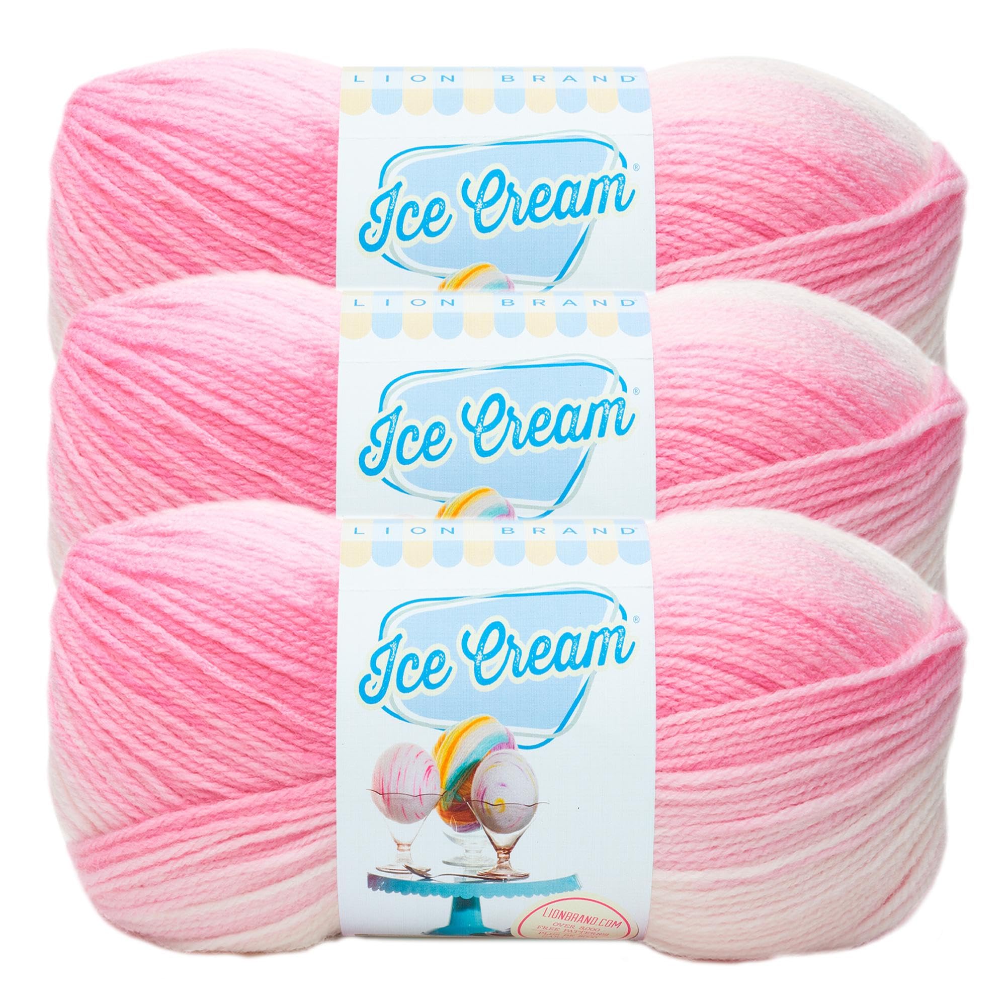 (3 Pack) Lion Brand Yarn ice Cream Baby Yarn, Strawberry