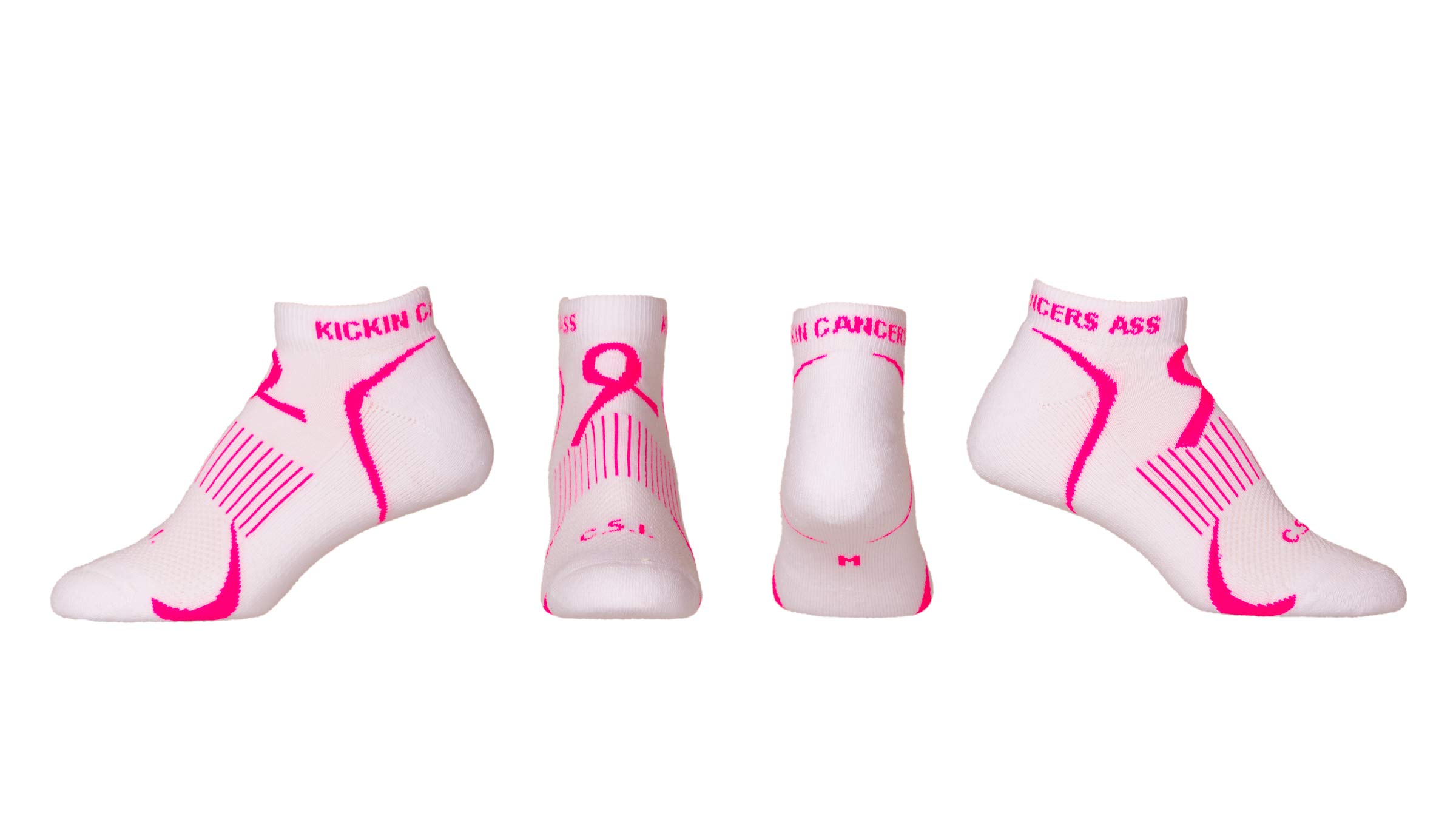 Custom Socks Ink Cancer Awareness Kicking Cancer's A$$ Made in the USA (white pink, 9-11)