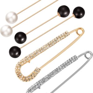 6 Pieces Sweater Shawl Clips Retro Pearl Brooch Pins Crystal Cardigan Collar Clip Dress Shirt Clip for Back Cinch and Waist for Women Girl Clothing Costume Accessory