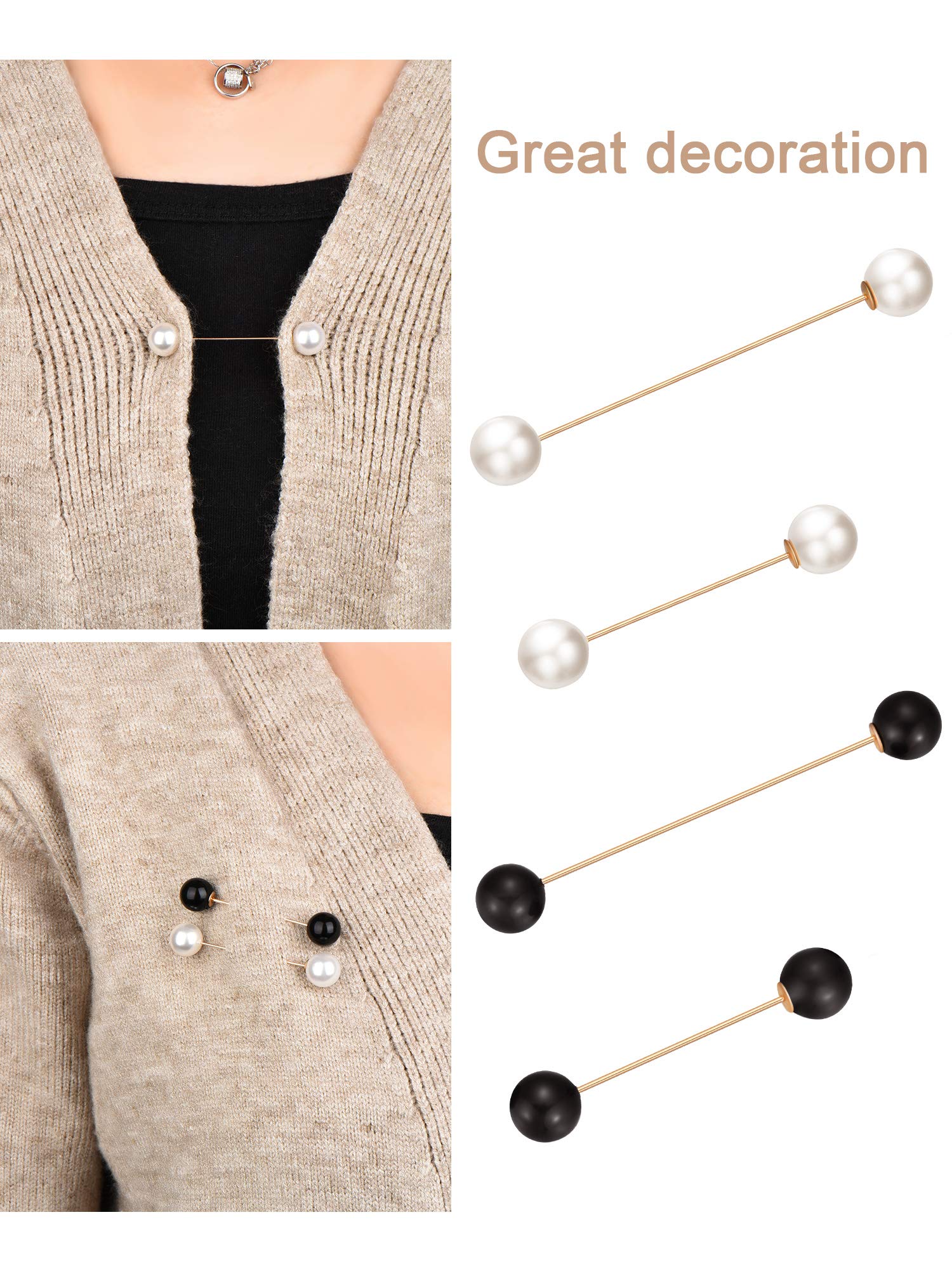 6 Pieces Sweater Shawl Clips Retro Pearl Brooch Pins Crystal Cardigan Collar Clip Dress Shirt Clip for Back Cinch and Waist for Women Girl Clothing Costume Accessory