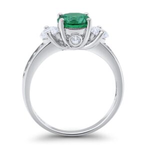 Blue Apple Co. Three Stone 3-Stone Wedding Engagement Ring Simulated Emerald Round Cubic Zirconia Solid 925 Sterling Silver, Size-7