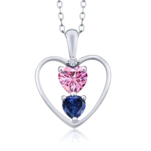 gem stone king 925 sterling silver customized and personalized gemstone birthstone and lab grown diamond love mothers heart shape pendant necklace for women with 18 inch silver chain