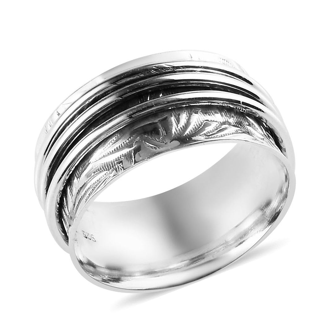 Shop LC Fidget Anxiety Ring for Women 925 Sterling Silver Spinning Spinner Rings for Men Oxidized Concave Boho Jewelry Band Meditation Stress Relief Gifts for Women Size 9 Birthday Gifts