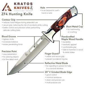 Full Tang Bushcraft Knife, 12" Full Tang Survival Knife Fixed Blade, Camp Knife 440C Stainless Steel Camping Knife with Sheath By Kratos - ZF4