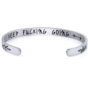 jude jewelers stainless steel inspirational encouragement keep going statement cocktail party graduation bracelet gift (silver)