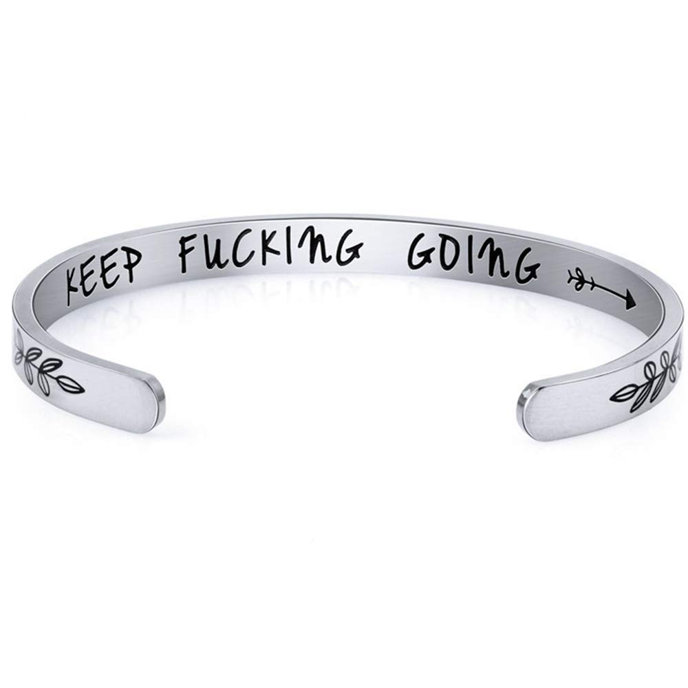 Jude Jewelers Stainless Steel Inspirational Encouragement Keep Going Statement Cocktail Party Graduation Bracelet Gift (Silver)