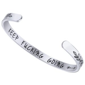 Jude Jewelers Stainless Steel Inspirational Encouragement Keep Going Statement Cocktail Party Graduation Bracelet Gift (Silver)