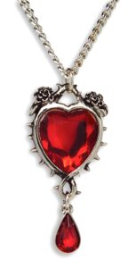 romance valentine's day red heart crystals in thorns and roses pendant necklace