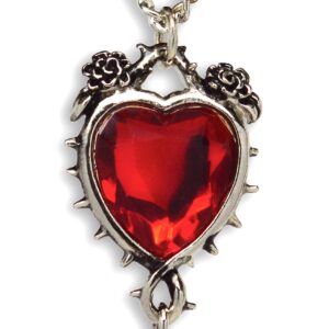 Romance Valentine's Day Red Heart Crystals In Thorns and Roses Pendant Necklace