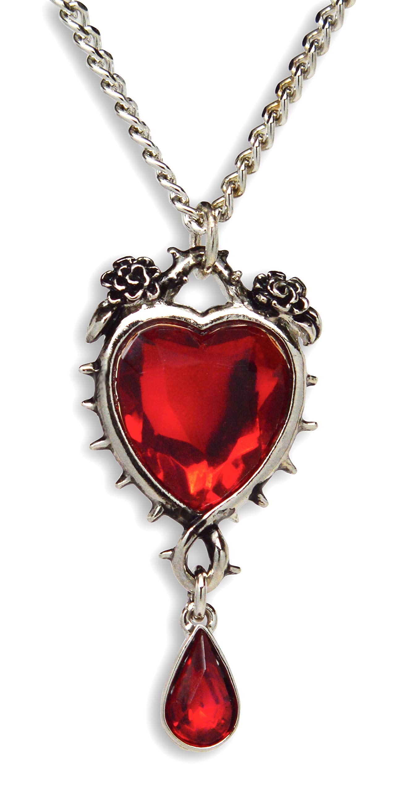 Romance Valentine's Day Red Heart Crystals In Thorns and Roses Pendant Necklace