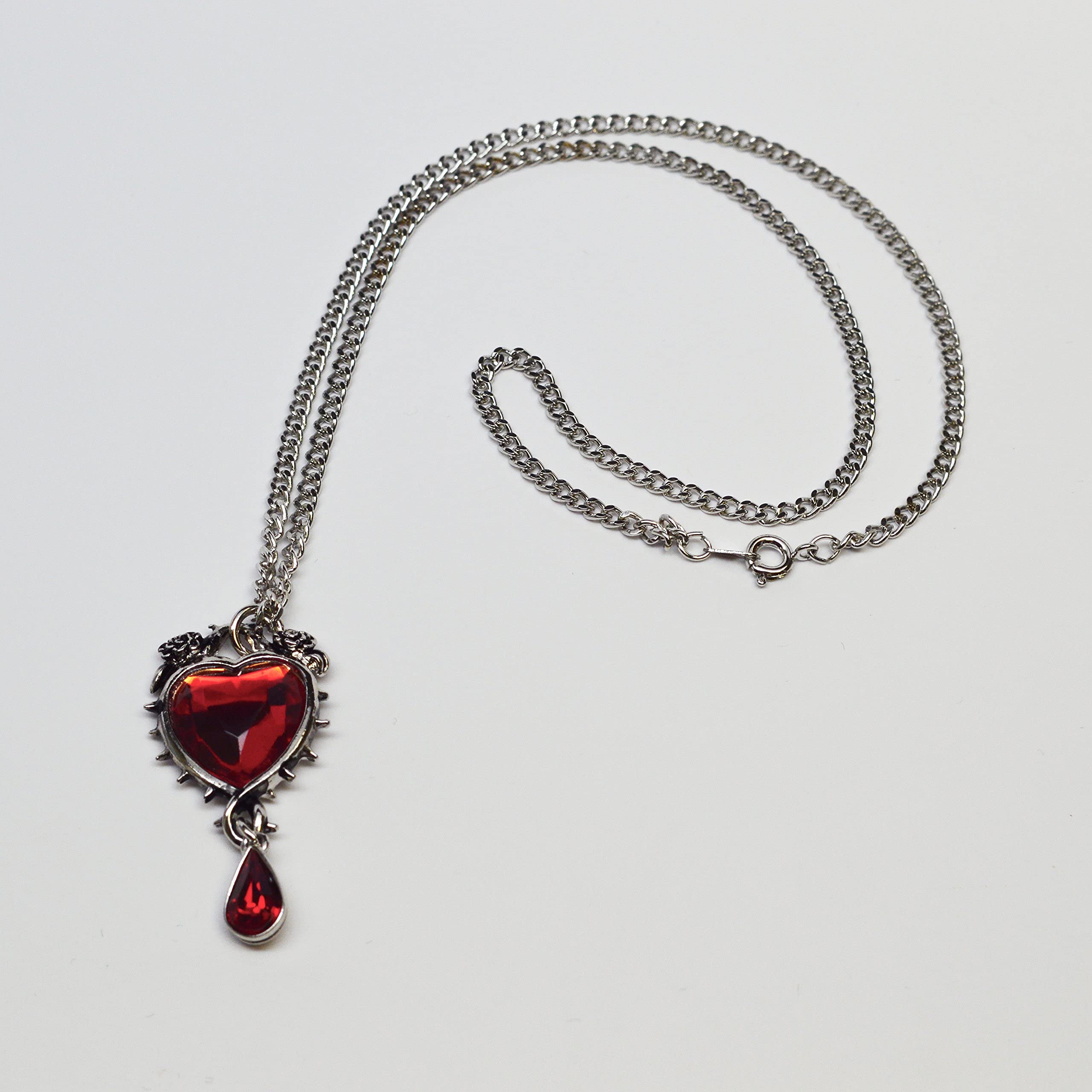 Romance Valentine's Day Red Heart Crystals In Thorns and Roses Pendant Necklace