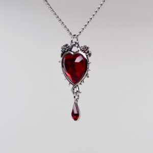 Romance Valentine's Day Red Heart Crystals In Thorns and Roses Pendant Necklace