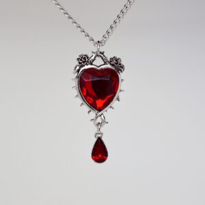 Romance Valentine's Day Red Heart Crystals In Thorns and Roses Pendant Necklace